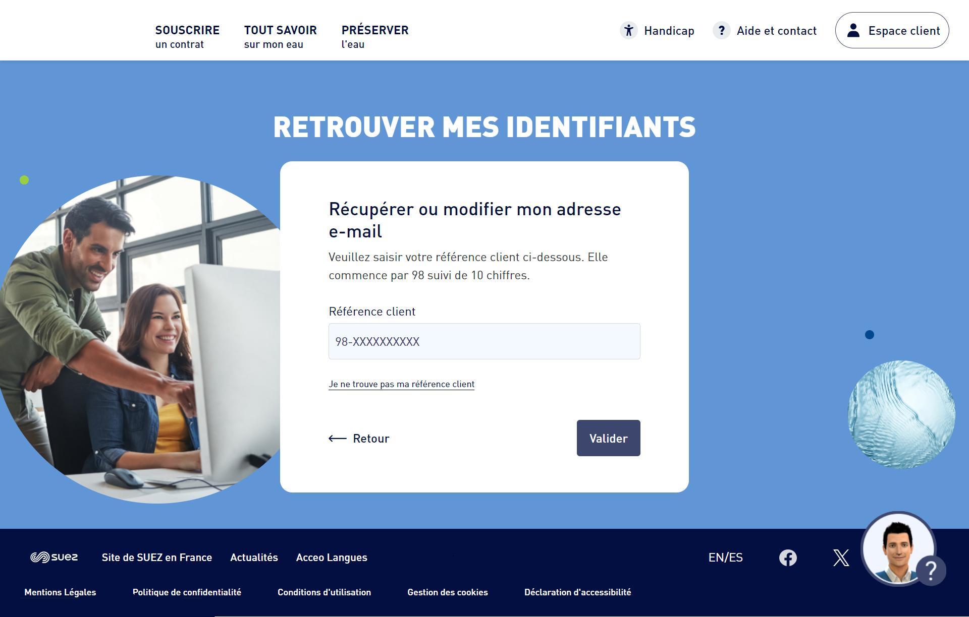 Modifier ou récupérer mon identifiant - SUEZ